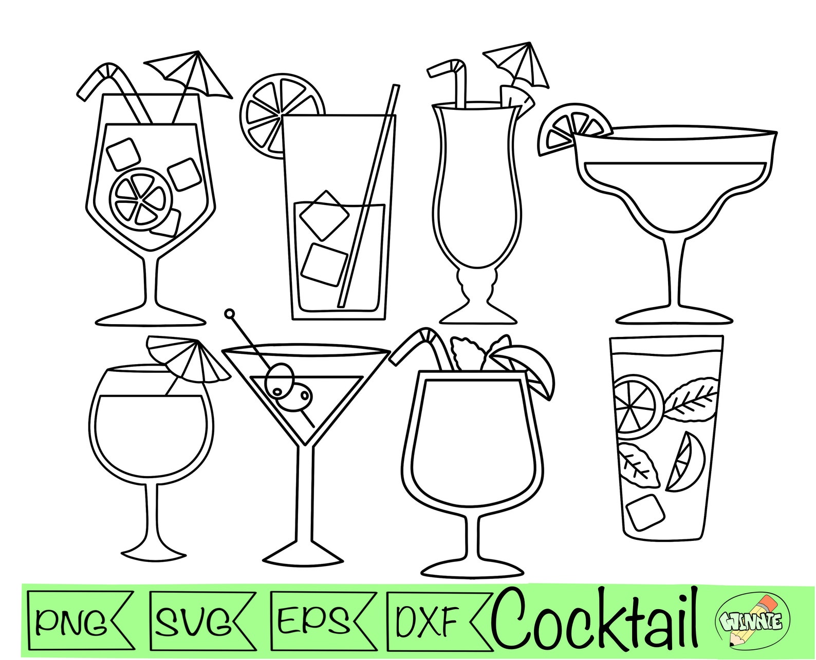Cocktail svg Clipart Cocktail Umriss svg Alkohol Getränke commercieel ...