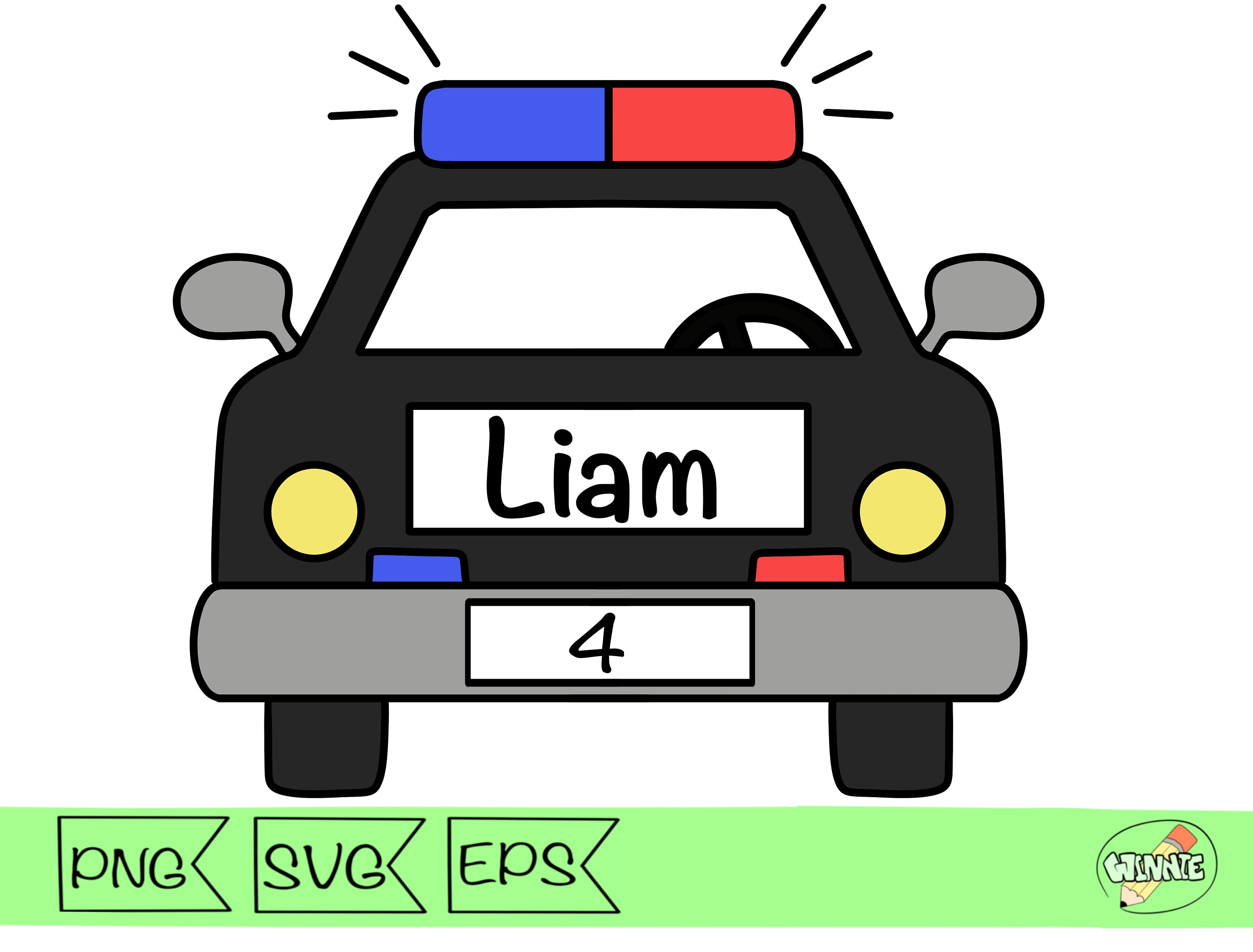 Police Car Svg Name Tag Police Car Vector Printable Police Cartoon ...