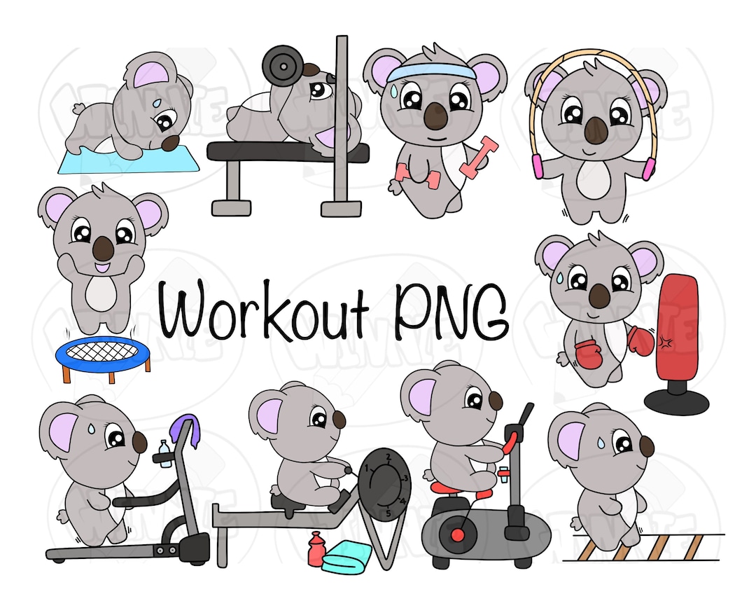 Koala Clipart Koala Workout Kawaii Fitness Clipart Gym - Etsy