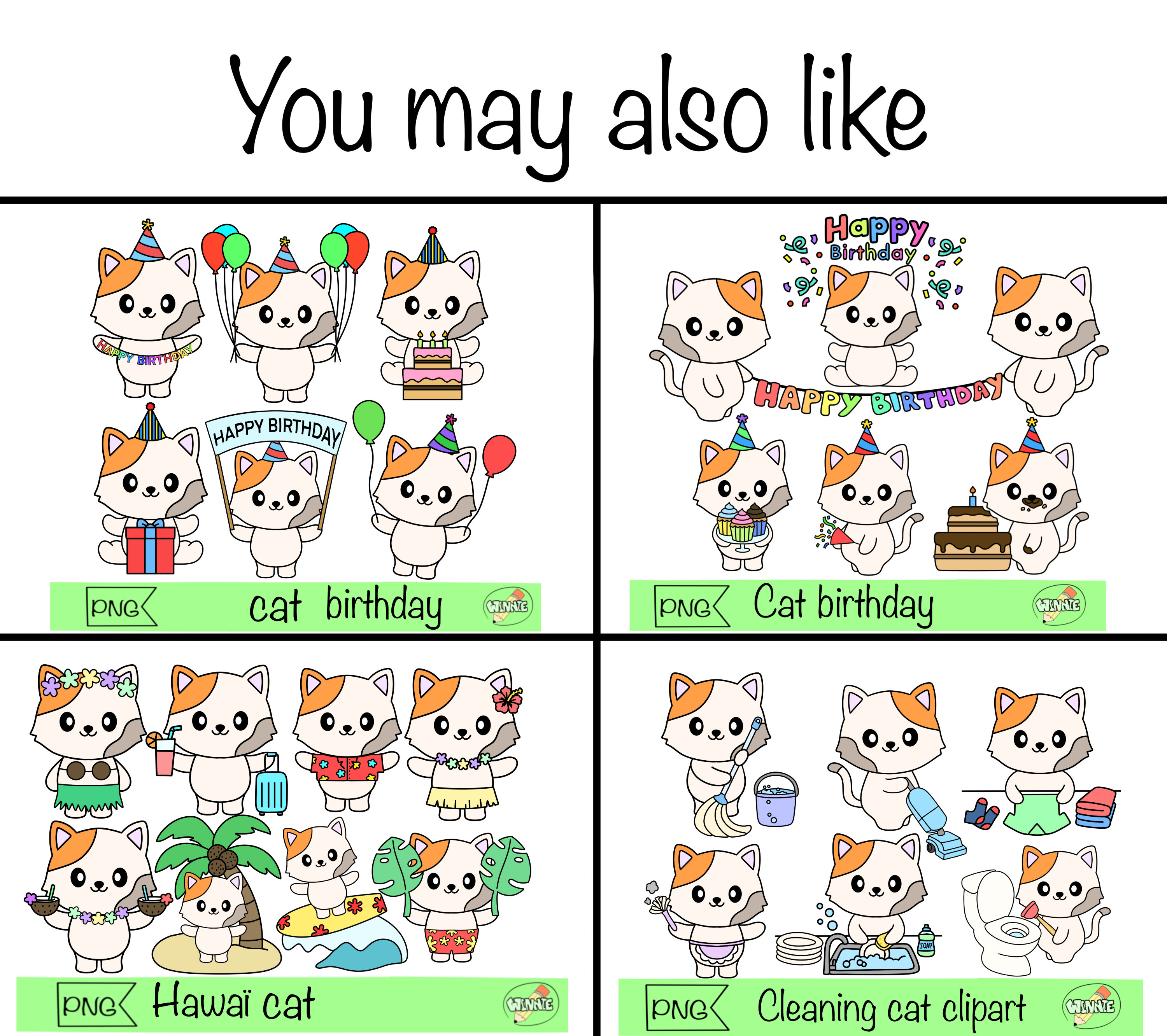 Cat Clipart Cat Planner Sticker Cleaning Kawaii Cat Chore Daily ...