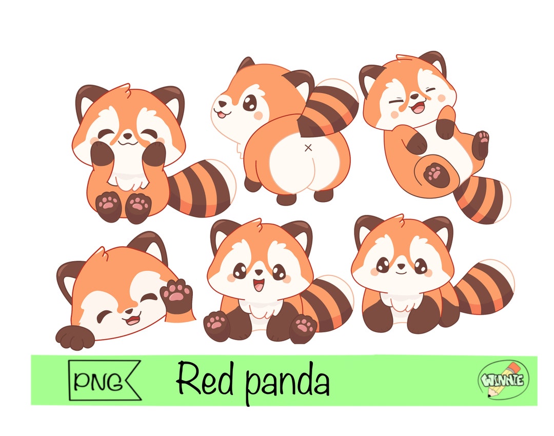 Red Panda Clipart Kawaii Red Panda Png Digital File Cute Animal Vector ...