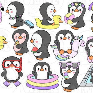 Penguin Clipart Pool Party Png Digital Stickers Penguin Summer Holiday ...