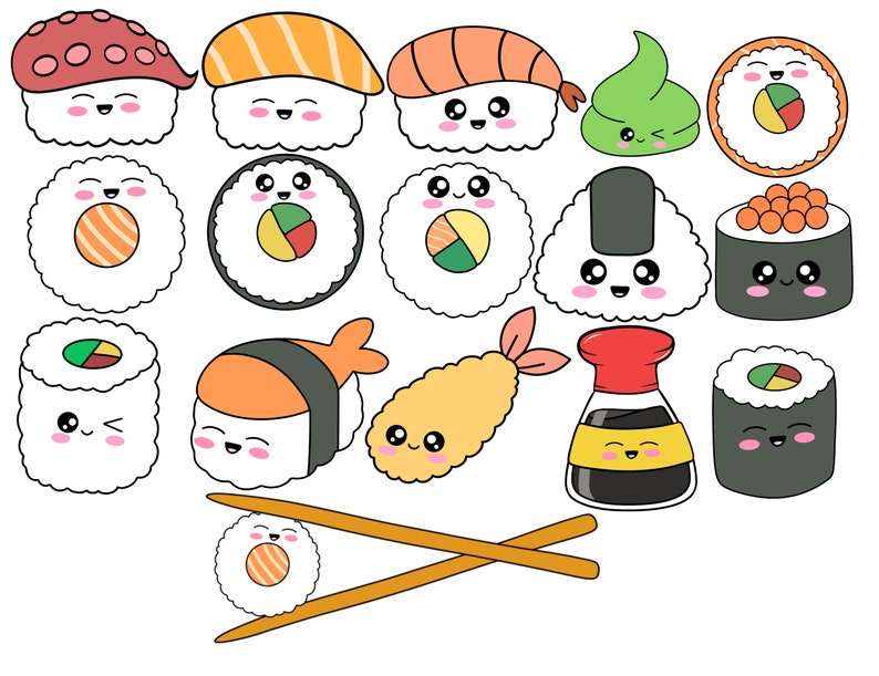 Kawaii sushi SVG clipart svg Kawaii sushi vector ilustración digital ...