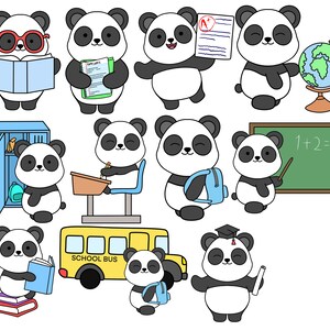 Panda Clipart School Panda Digital Sticker Goodnotes Back to School ...