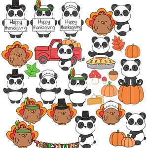 Kawaii Thanksgiving Clipart Panda Png Planner Sticker Cartoon Autumn ...