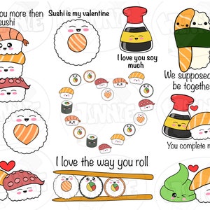 Cute Valentine Sushi Clipart Quotes Sushi in Love Png Digital Cartoon ...