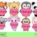 Cute Valentine Clipart Animal Valentines Day Kawaii Animals in Love Png ...