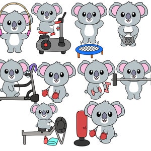 Koala Clipart Koala Workout Kawaii Fitness Clipart Gym Exercise Sport ...