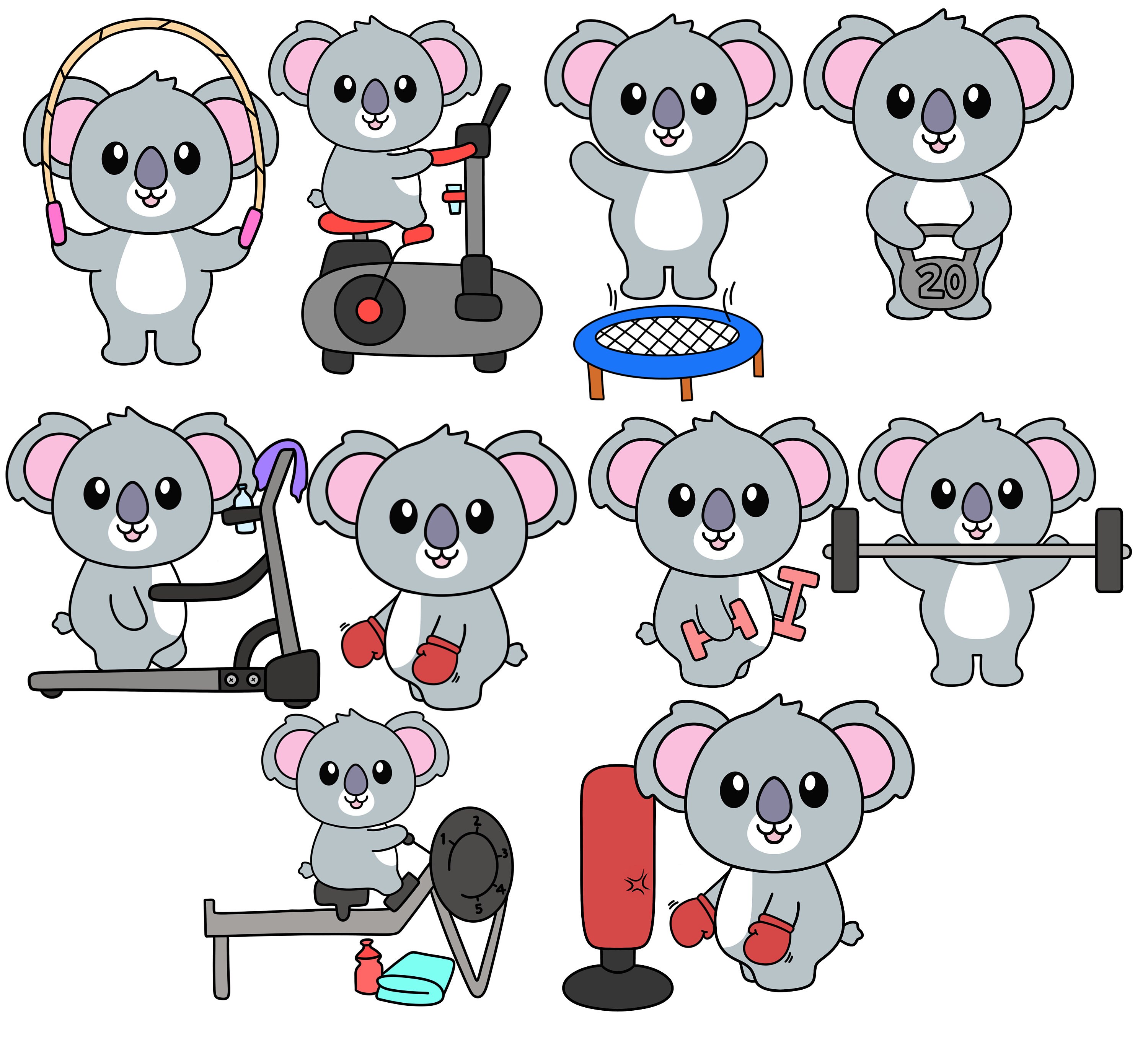 Koala Clipart Koala Workout Kawaii Fitness Clipart Gym Exercise Sport ...