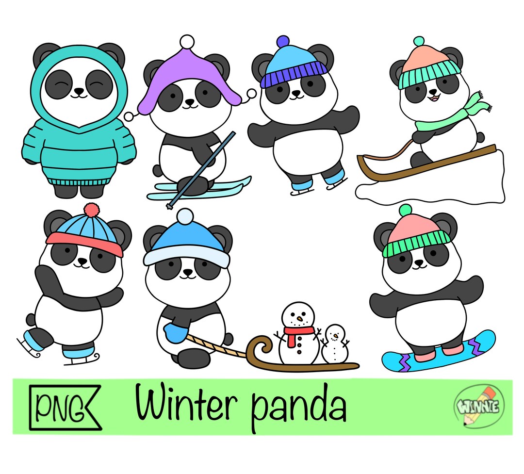 Winter Panda Clipart Animal Winter Png Sticker Cartoon Printable ...