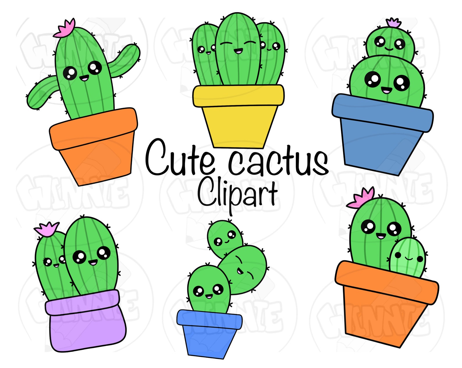 Cute Cactus Clipart Digital Stickers Kawaii Cactus Digital Download ...