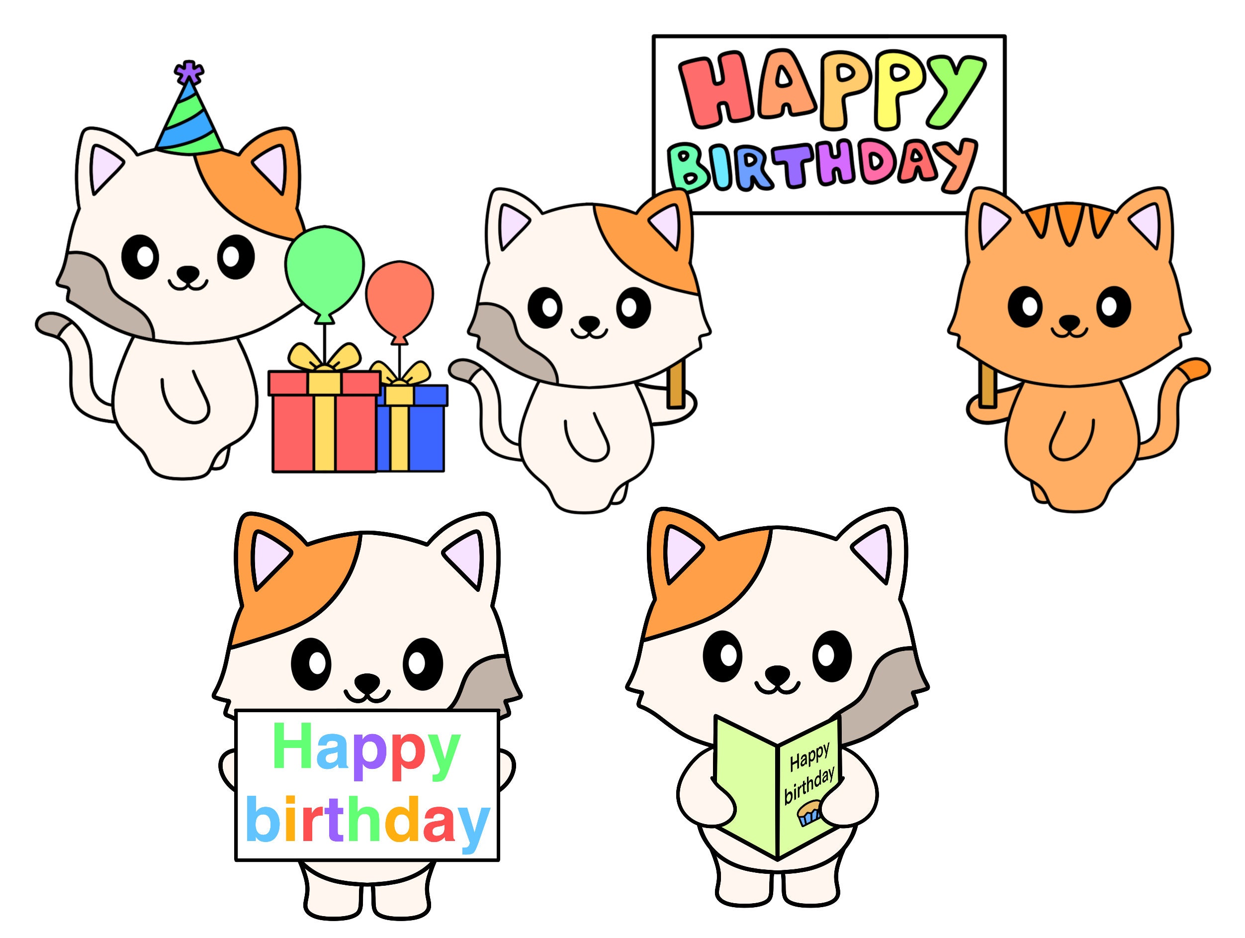 Birthday Cat Clipart Cat Png Digital Planner Sticker Kawaii - Etsy