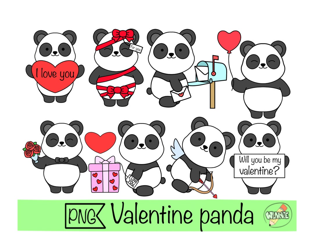 Kawaii Valentine Clipart Panda Valentine Animal Couple Panda Bear Png ...