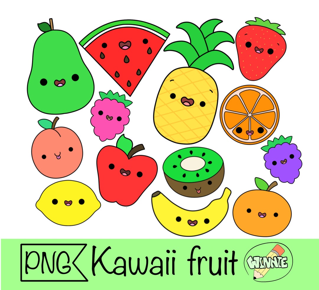 Kawaii Fruit Clipart Cute Fruit Png Digital Sticker Printable Kawaii ...
