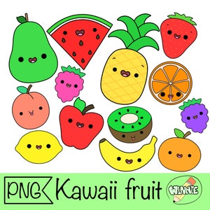 Kawaii Fruit Clipart Cute Fruit Png Digital Sticker Printable Kawaii ...