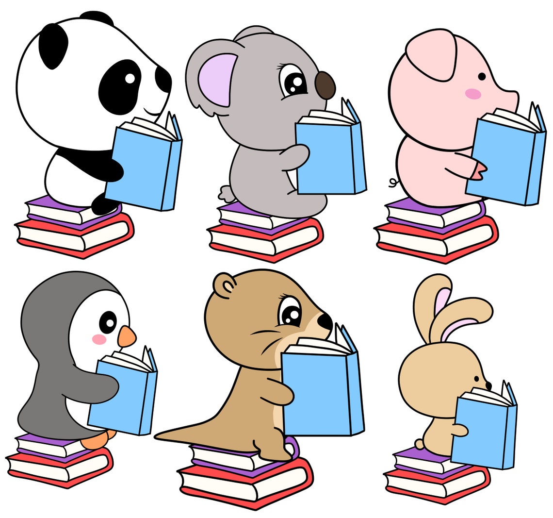 Animal Reading Clipart Animal Reading Book Clip Art Book Png - Etsy