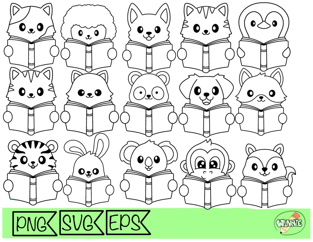 Animal Reading Svg Cute Animal Reading Png Panda Reading Svg Laser File ...
