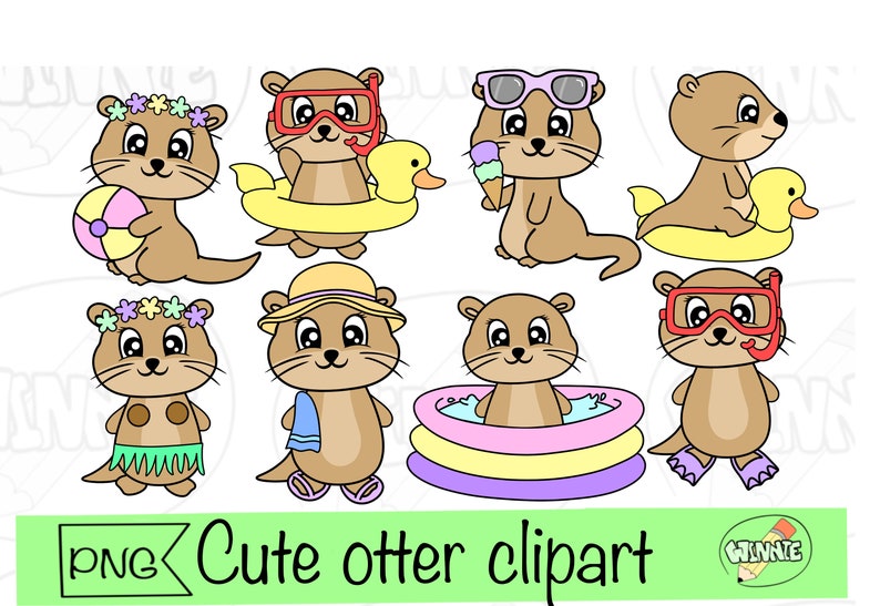Cute Otter Clipart Pool Party Vector Png Beach Party Summer - Etsy