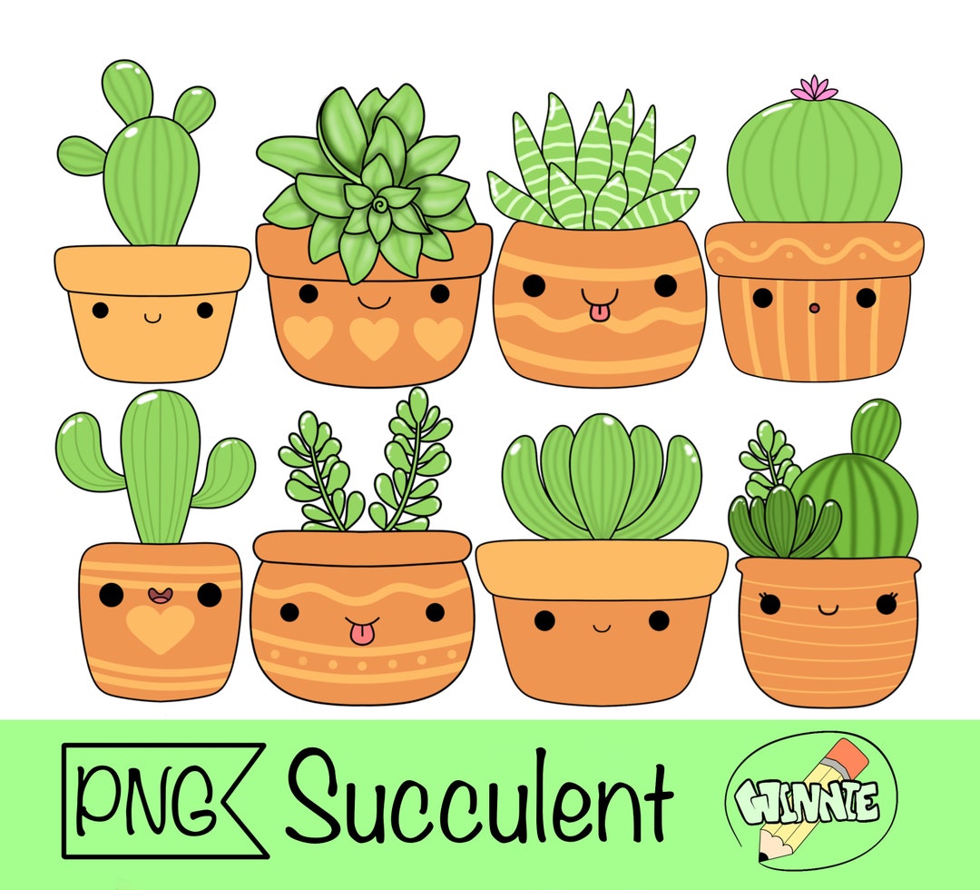 Succulent Clipart Kawaii Cactus Succolent Plant Png Digital Sticker ...