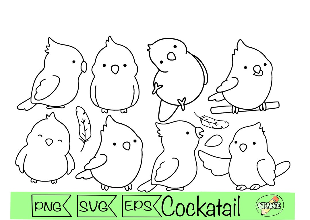 Cute Cockatiel Clipart Svg Stamp Cute Bird Doodle Svg Parkeet Clip Art ...