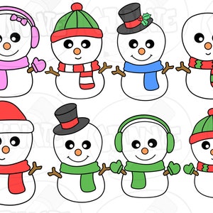 Cute Snowman Clipart Kawaii Snowman Sticker Christmas Winter Digital ...