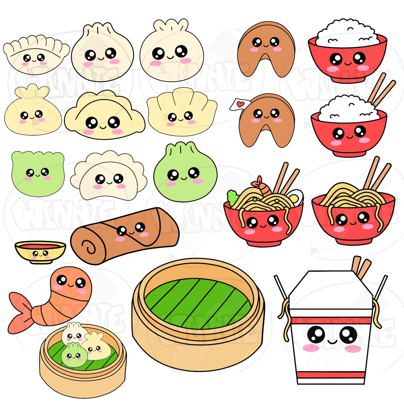 Kawaii Chinese Food Clipart Kawaii Food Clipart Fortune Cookie - Etsy