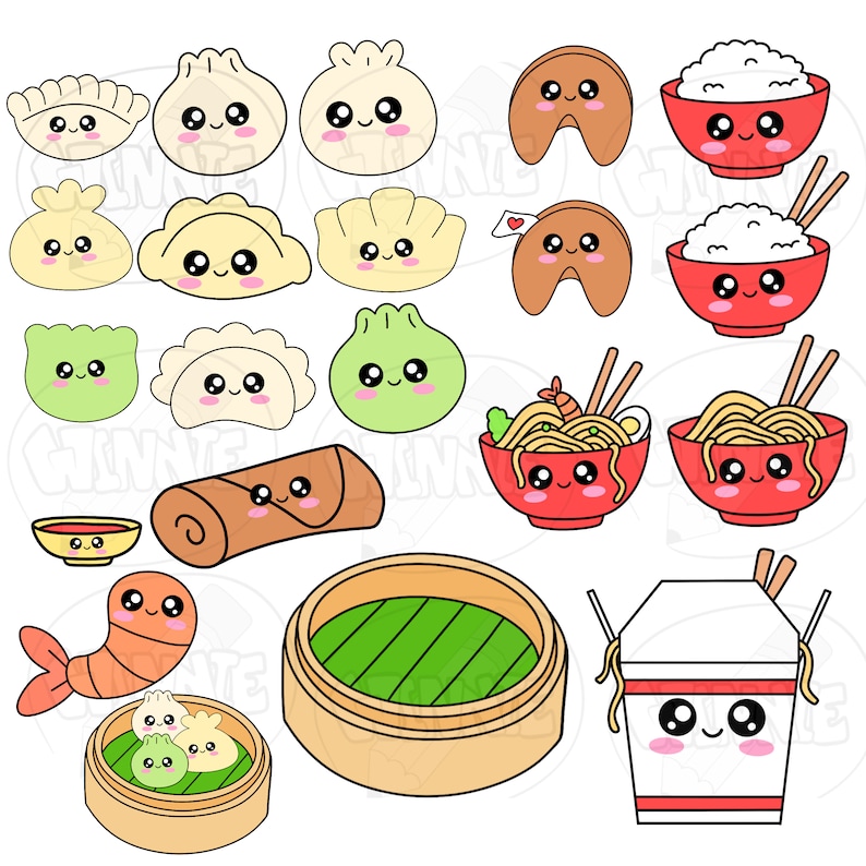 Kawaii Chinese Food Clipart Kawaii Food Clipart Fortune Cookie - Etsy