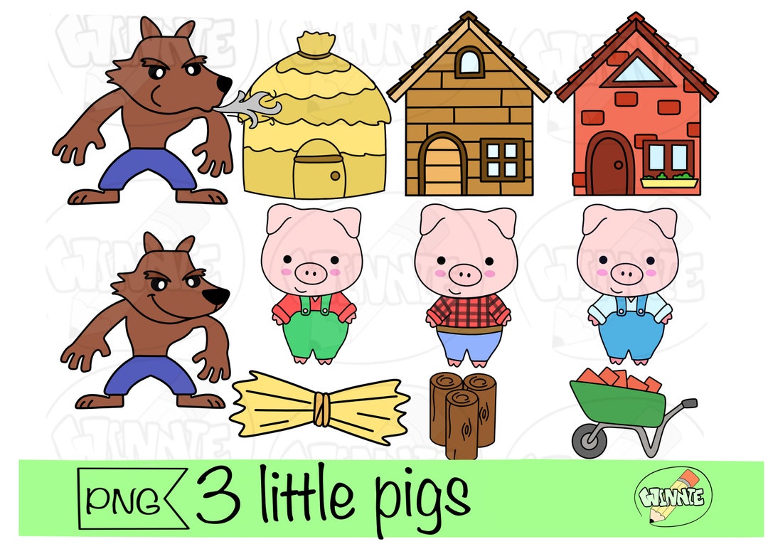 3 Little Pigs Clipart Fairy Tale Grafic Vector Digital - Etsy
