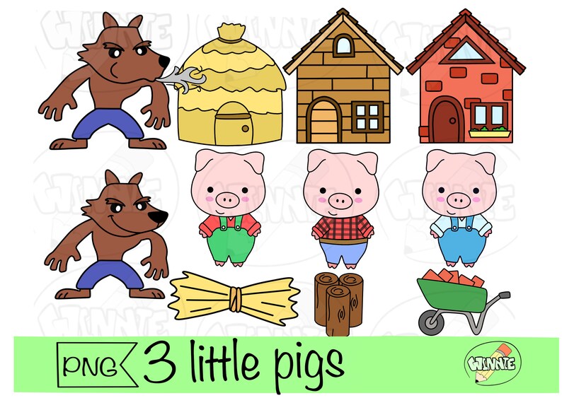 3 Little Pigs Clipart Fairy Tale Grafic Vector Digital - Etsy