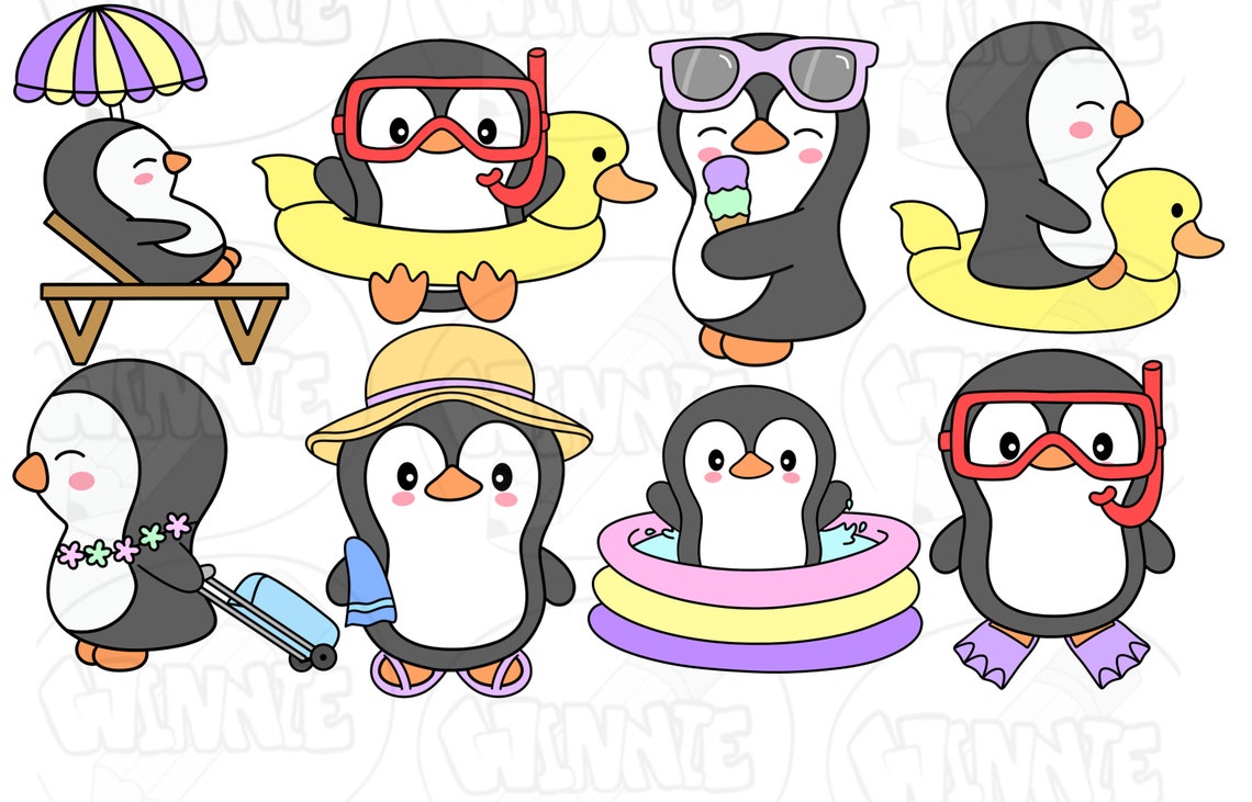 Penguin Clipart Pool Party Png Digital Stickers Penguin Summer Holiday ...