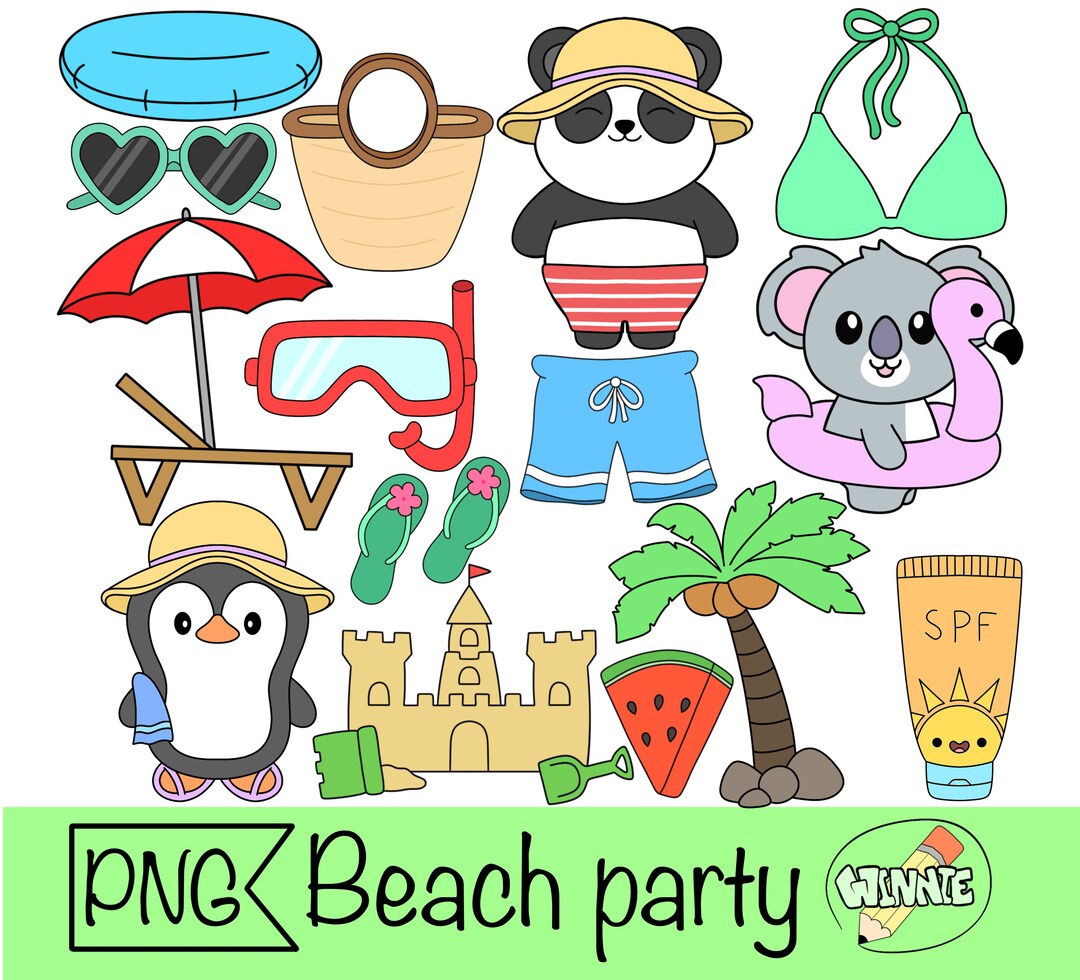Beach Party Clipart Tropisch Strand Dag Kawaii Strand Dier ...