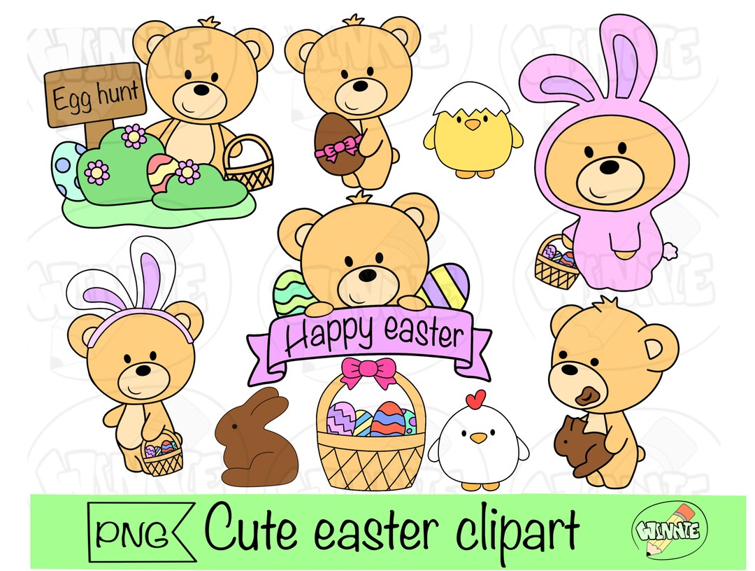Cute Easter Clipart Kawaii Easter Bunny Clipart Png Digital Download ...