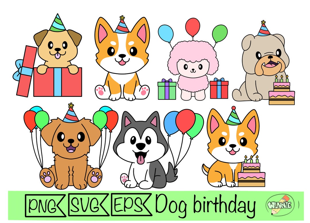 Dog Birthday Clipart Svg Dog Birthday Cartoon Dog Party Cricut Sticker ...
