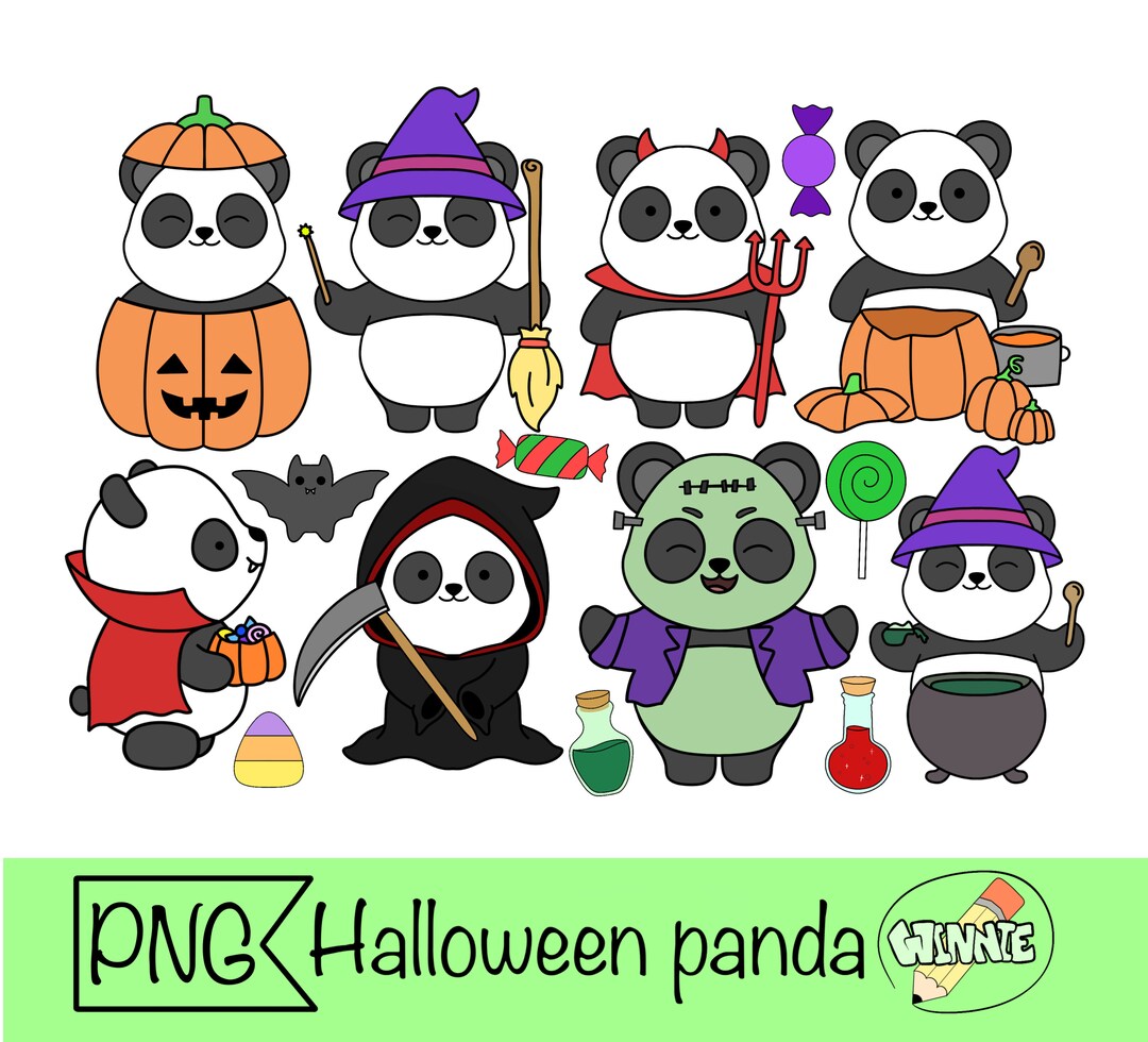 Halloween Panda Clipart Digital Stickers Goodnotes Kawaii Halloween ...