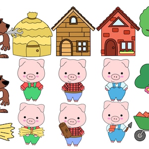 3 Little Pigs Clipart Fairy Tale Grafic Vector Digital Download Cartoon ...