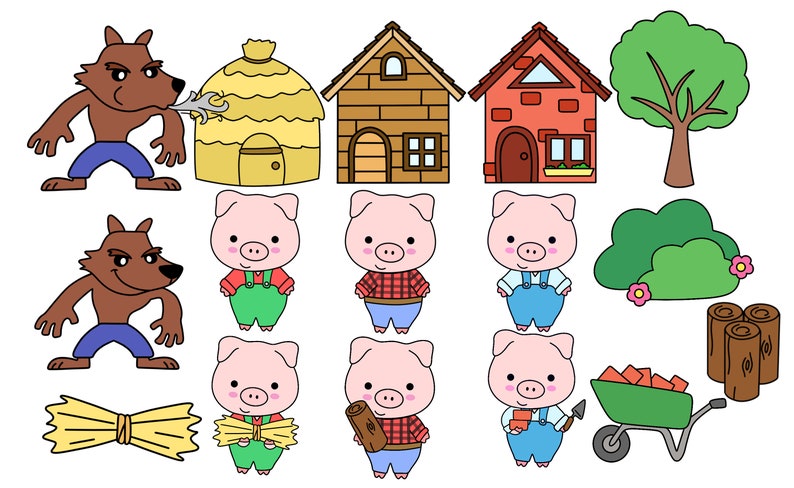3 cerditos clipart cuento de hadas gráfico vector descarga digital ...