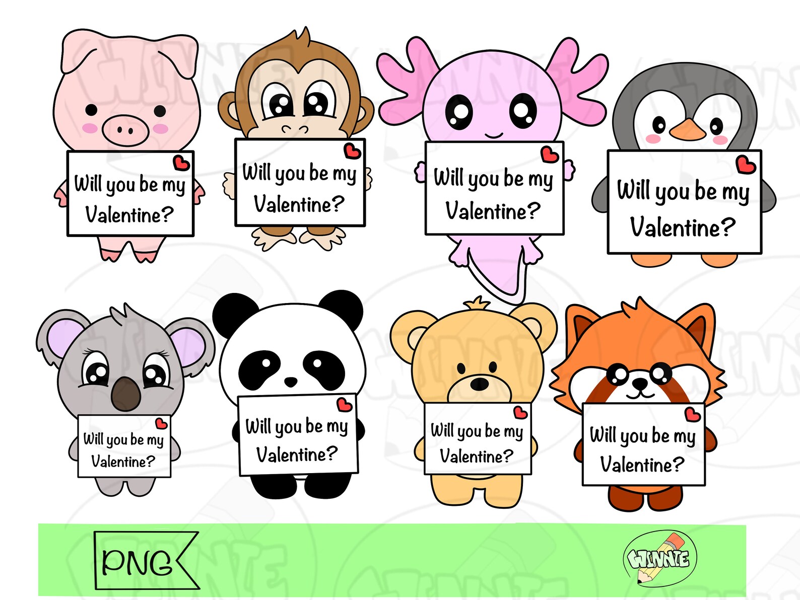 Cute Valentine Clipart Animal Valentines Day Kawaii Animals in - Etsy