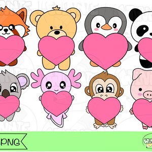 Cute Valentine Clipart Animal Valentines Day Kawaii Animals in Love Png ...