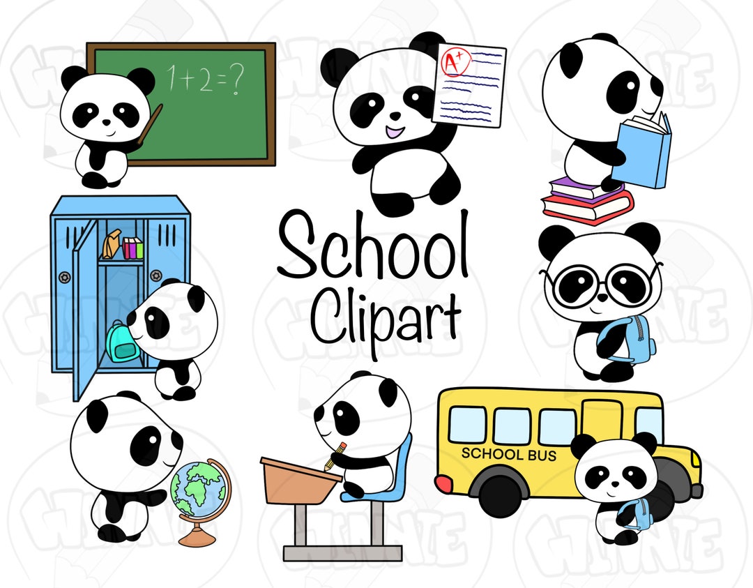 Panda Clipart School Panda Digital Sticker Back to School - Etsy