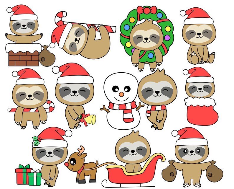 Christmas Sloth Clipart Sloth Png Christmas Animal Sticker for Planner ...