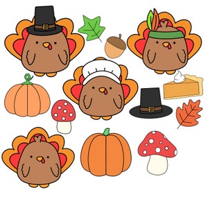 Kawaii Thanksgiving Clipart Cute Autumn Sticker Cartoon Printable ...