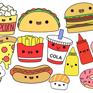 Kawaii Fastfood Clipart Cute Food Png Digital Sticker Printable Cartoon ...