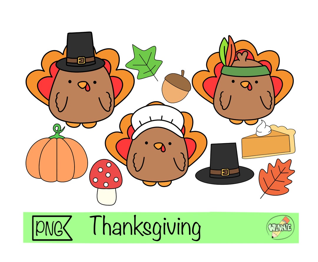 Kawaii Thanksgiving Clipart Cute Autumn Sticker Cartoon Printable ...