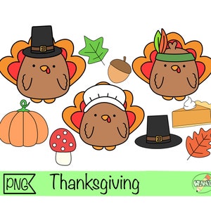 Kawaii Thanksgiving Clipart Cute Autumn Sticker Cartoon Printable ...