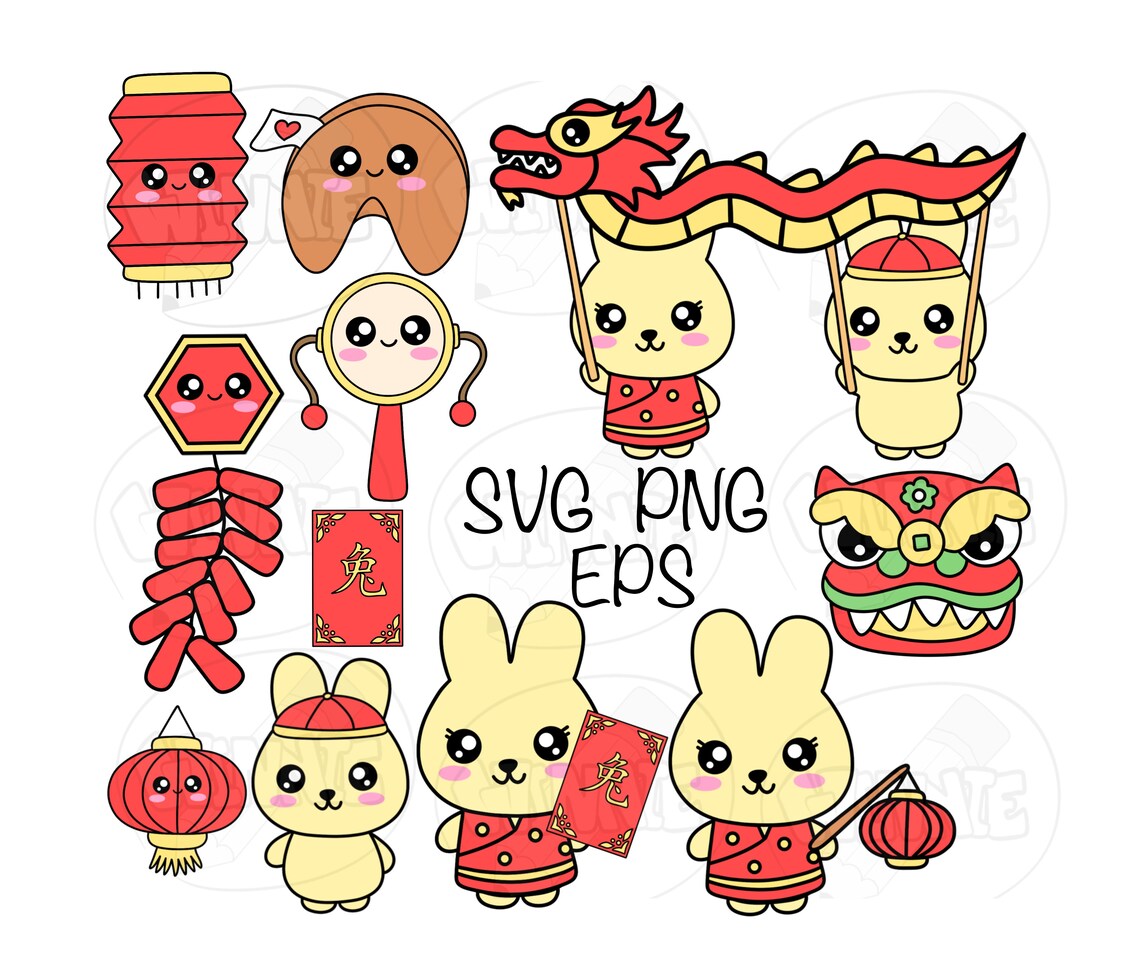Cute Chinese New Year Clipart Kawaii Rabbit - Year of the Rabbit Lunar ...