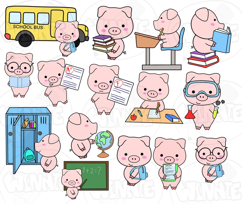 Pig Clipart Cute Piggy Vector Clipart Kawaii Piglet Png - Etsy