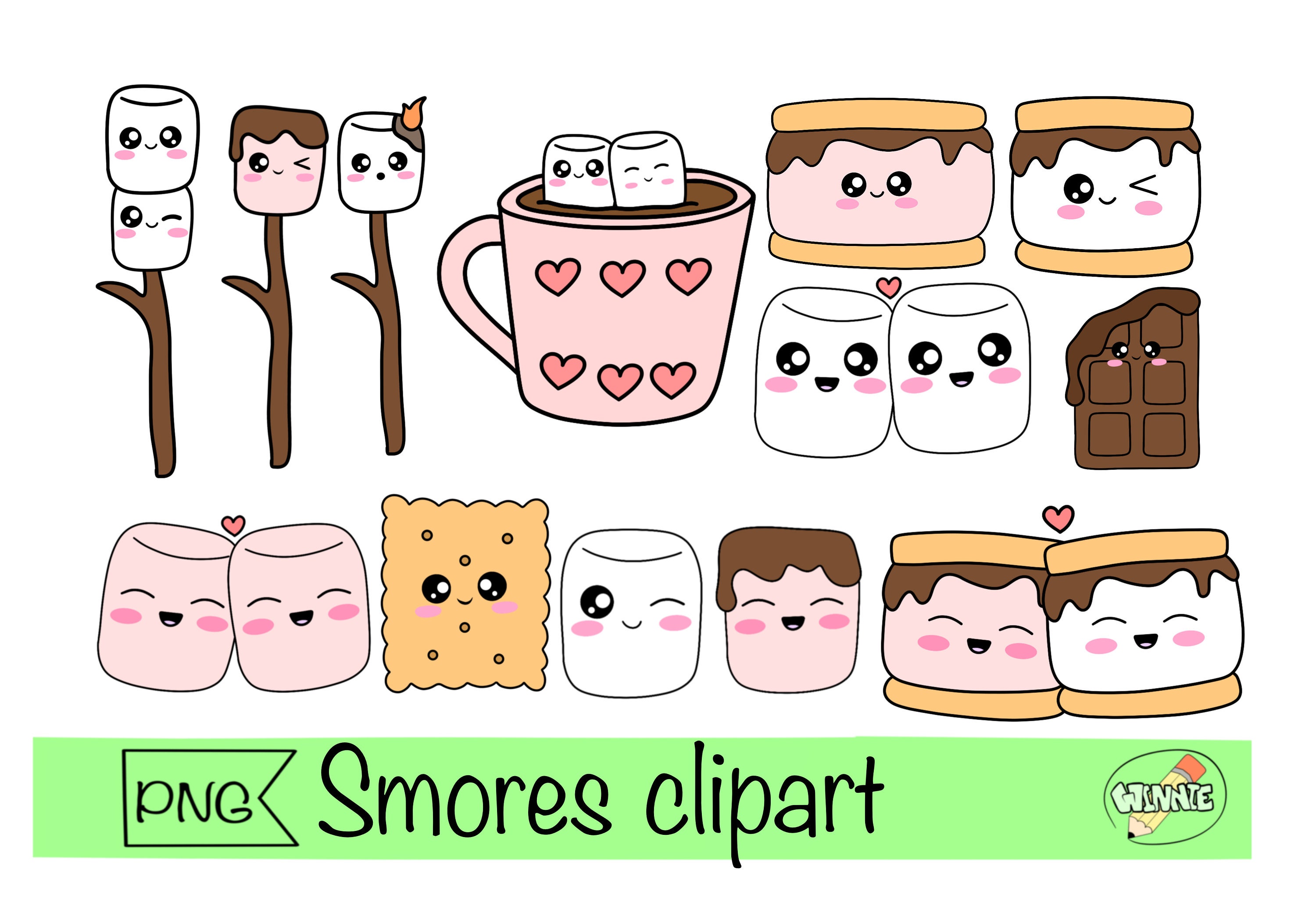 Smores Clipart Marshmallow Png Digital Sticker Kawaii Food Printable ...