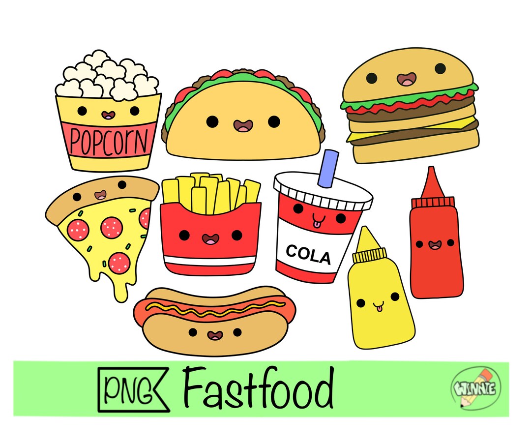 Kawaii Fastfood Clipart Cute Food Png Digital Sticker - Etsy