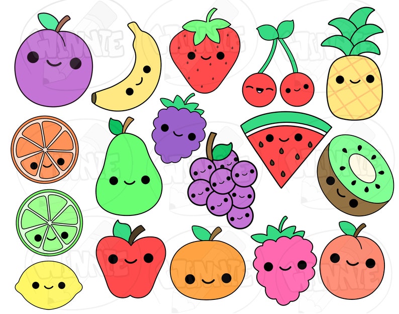 Kawaii Fruit Clipart Kawaii Food Svg Fruit Digital Sticker Cricut Cut ...