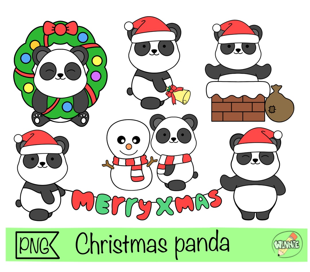 Christmas Panda Clipart Cute Christmas Pandad Png Digital Planner ...